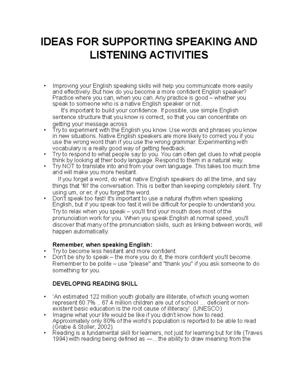 Ideas FOR Supporting Speaking AND Listening Activities - IDEAS FOR ...