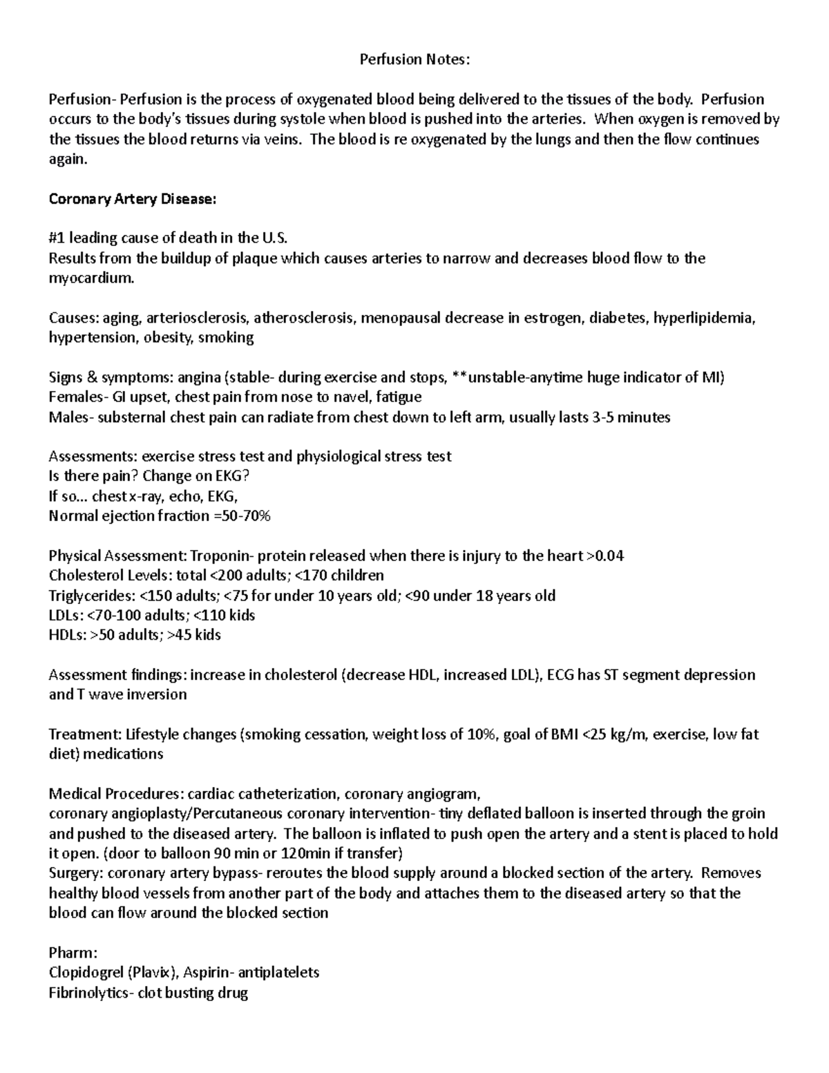 Perfusion Notes - coronary artery disease and congestive heart failure ...