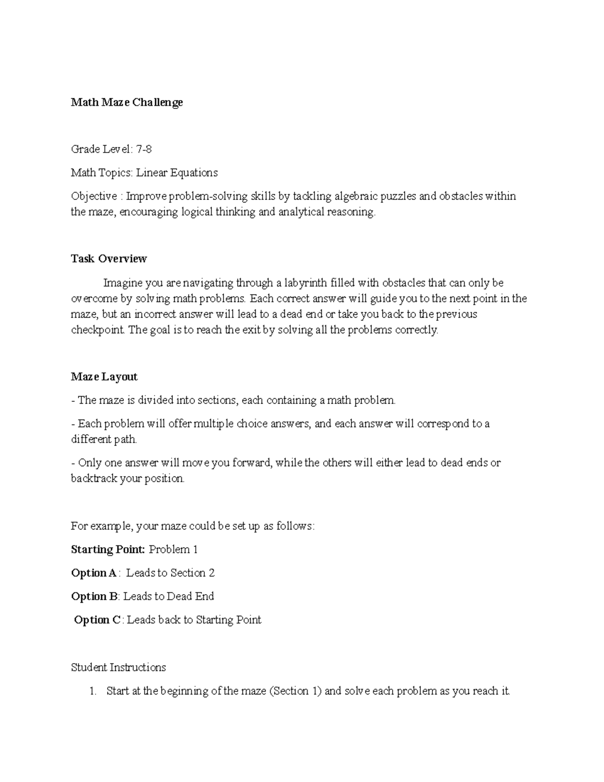 PETA - lecture notes - Math Maze Challenge Grade Level: 7- Math Topics ...