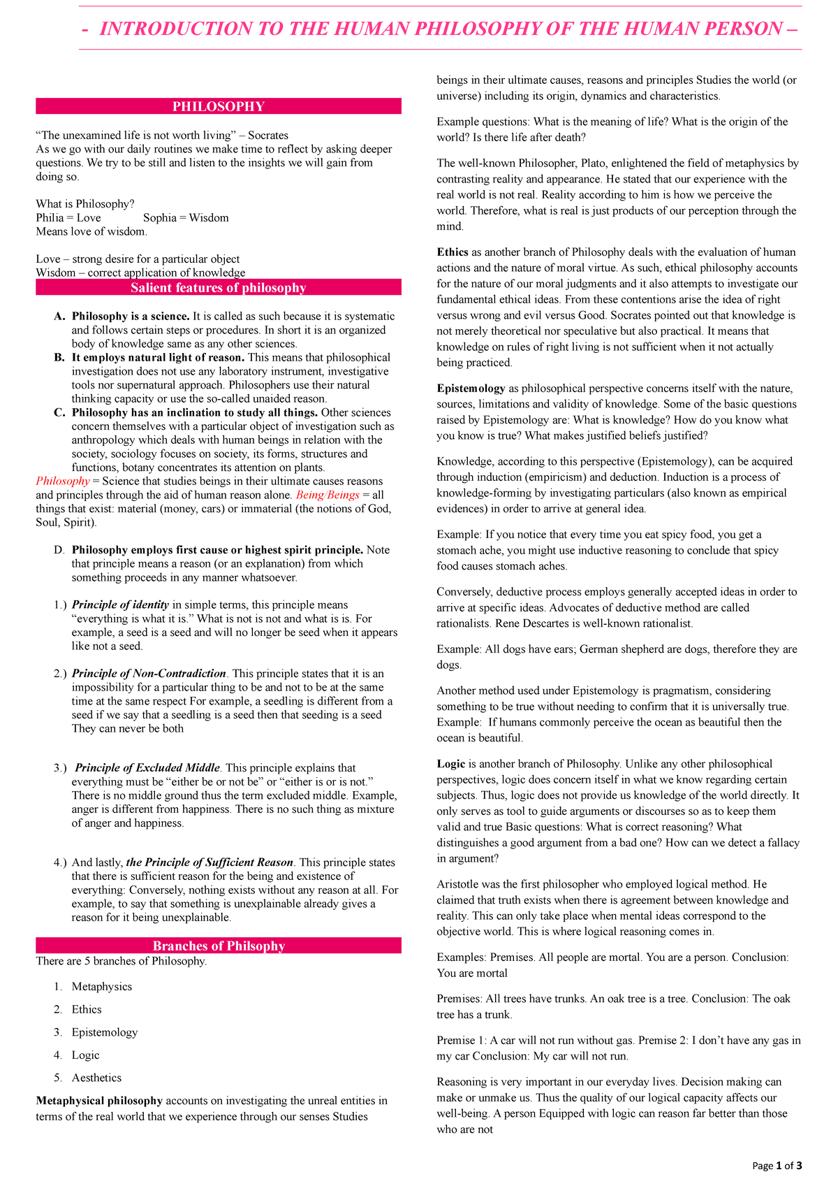 Ipphp-REV - Notes for studying - INTRODUCTION TO THE HUMAN PHILOSOPHY ...