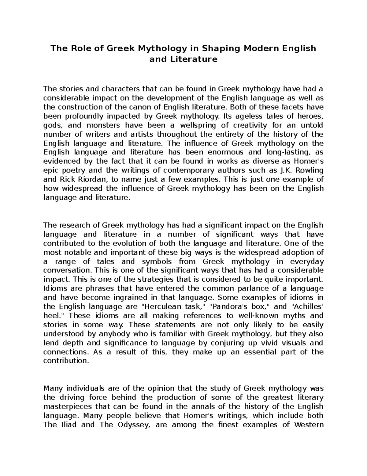 The Role of Greek Mythology in Shaping Modern English and Literature ...