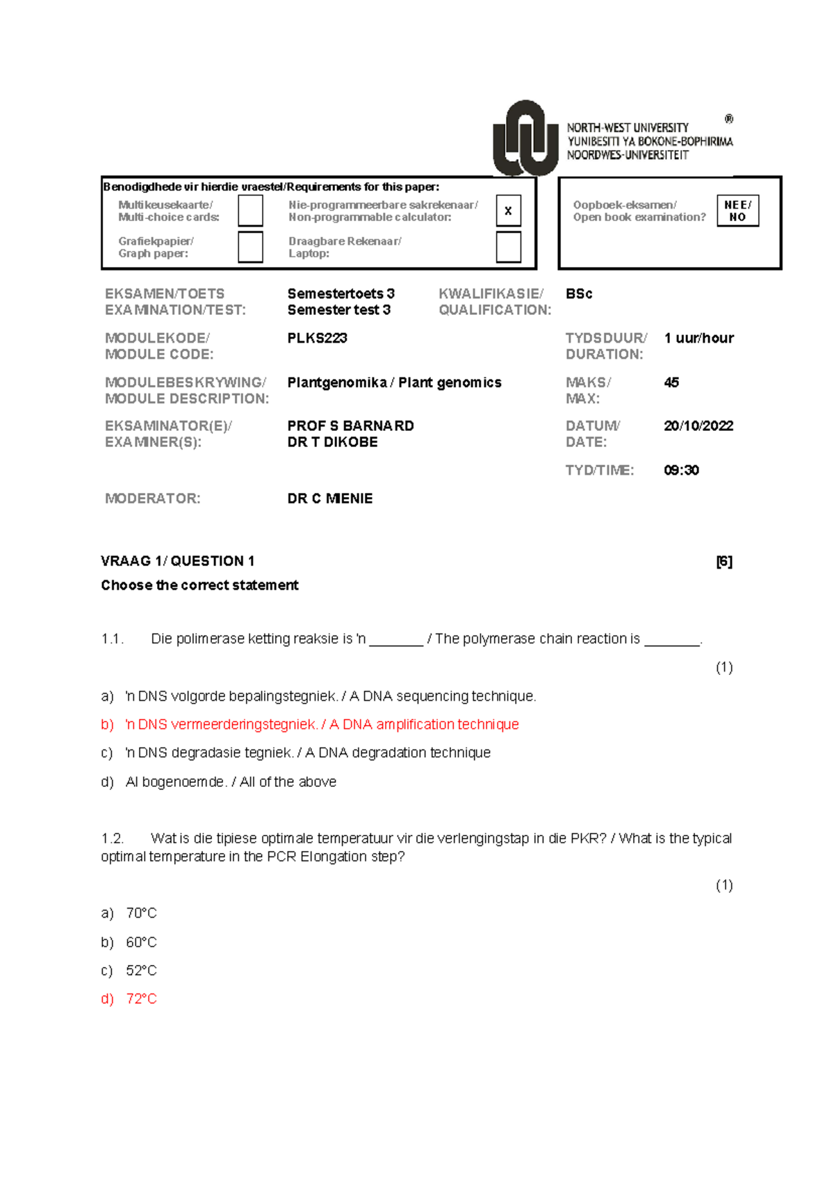 2022 PLKS 223 Sem 3 -final with memo - Benodigdhede vir hierdie ...