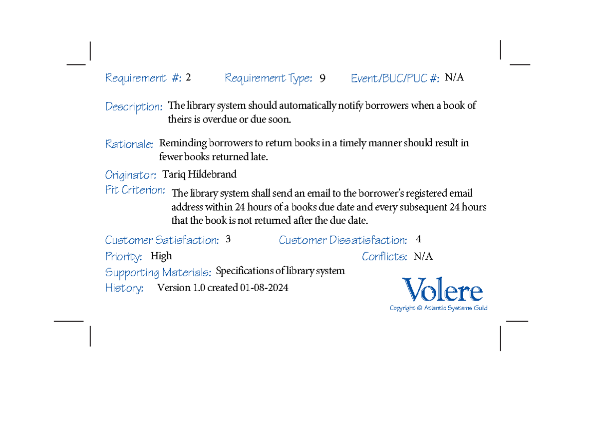 Volere Snowcard Template - Description: Rationale: Originator: Fit ...