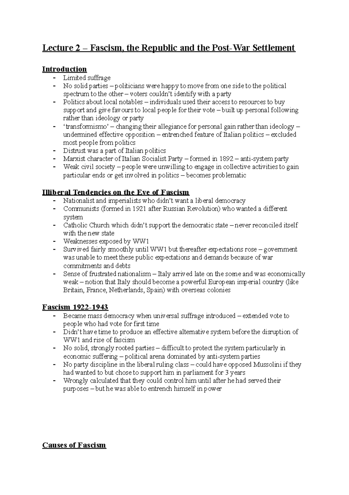 Lecture 2 - Fascism, the Republic and the Post-war Settlement - Lecture ...