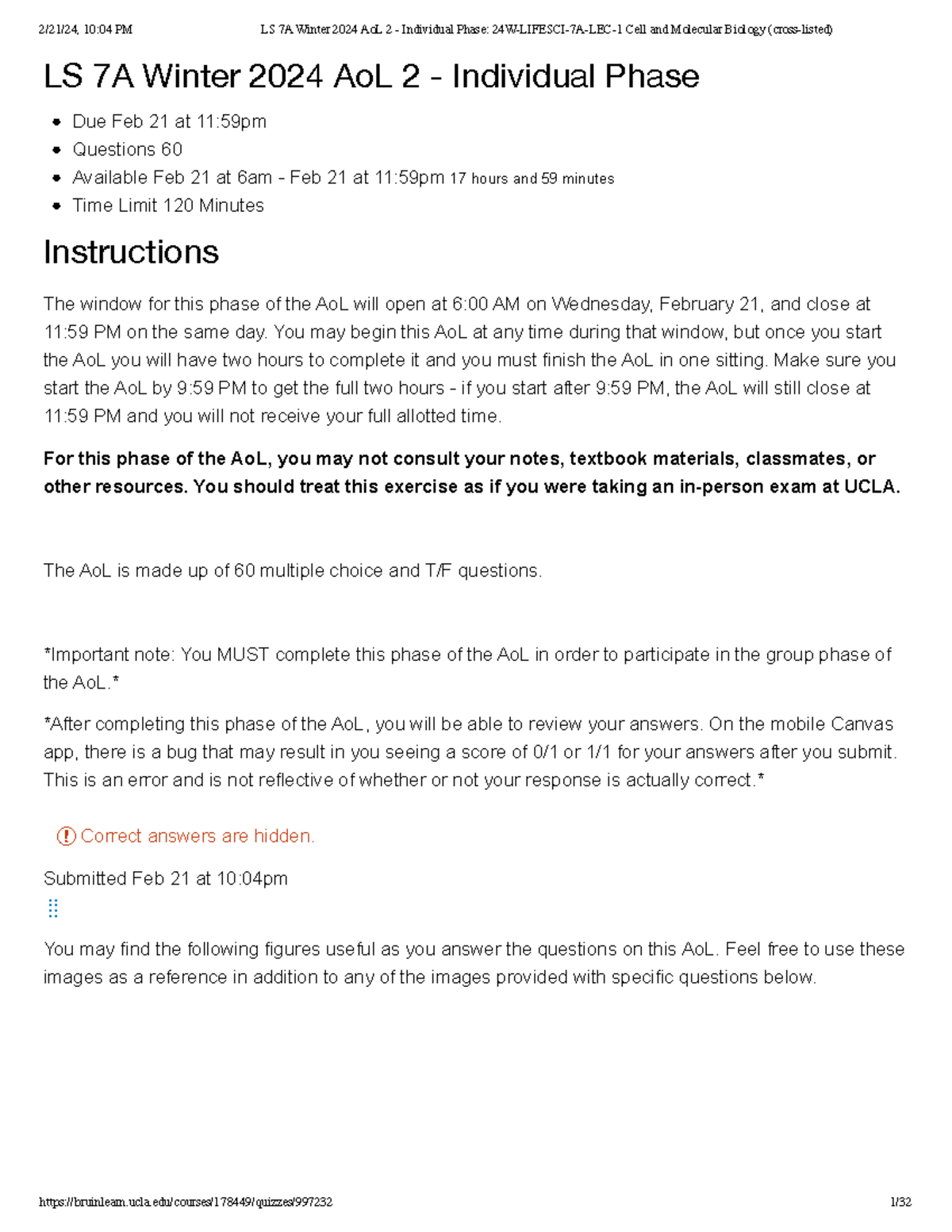 LS 7A Winter 2024 Ao L 2 - Individual Phase 24W- Lifesci-7A-LEC-1 Cell ...