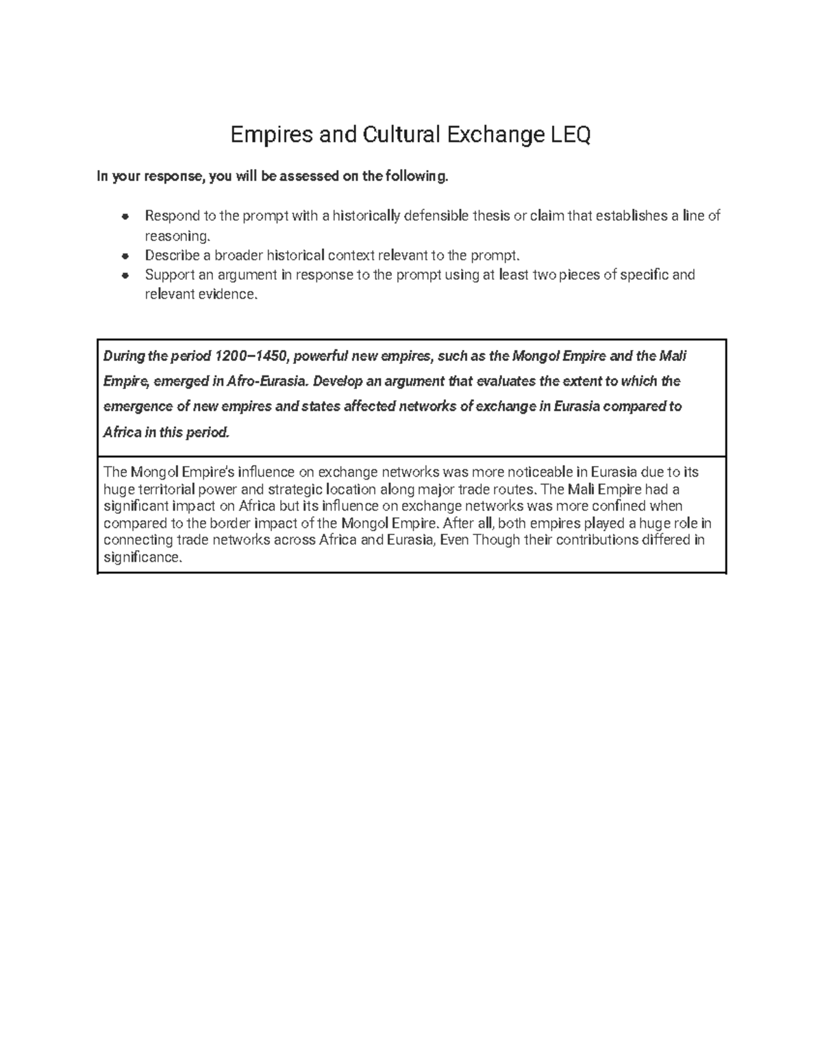 Allison Argueta CRUZ - Empires and Cultural Exchange LEQ - 10211164 ...