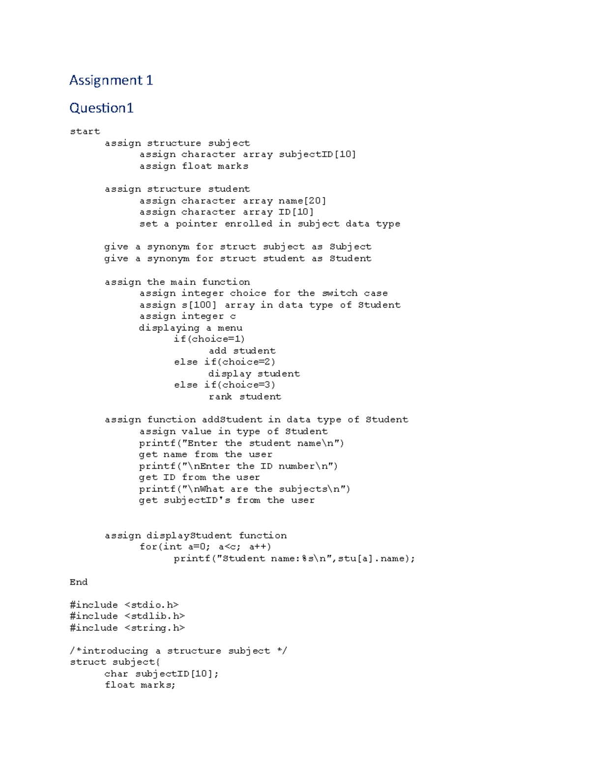 Assignment 1 - Write a C program to fulfil the following Menu ...