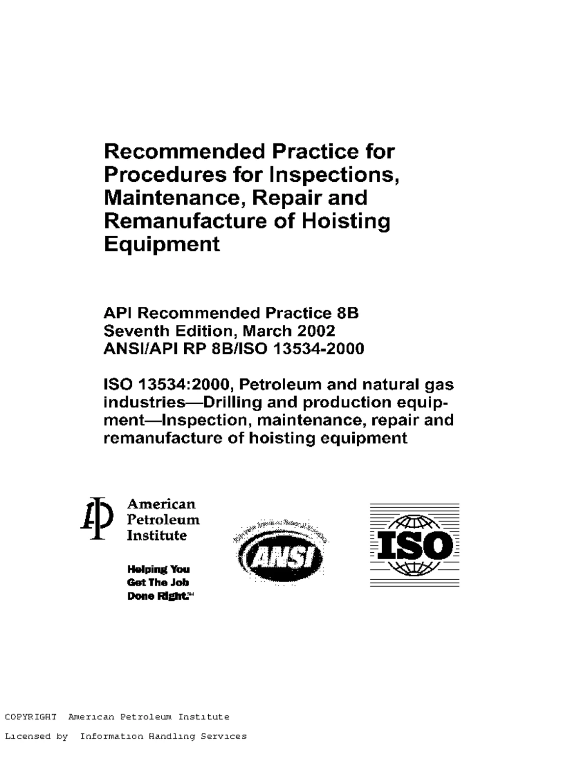 API Spec 8C Drilling Hoisting Equipment 1998 - Specification for ...