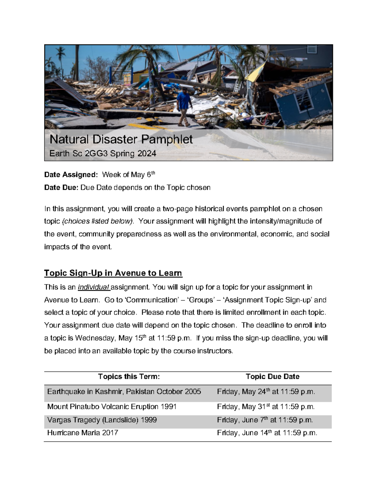 Assignment - Natural Disasters Pamphlet - Spring 20242 - Date Assigned ...