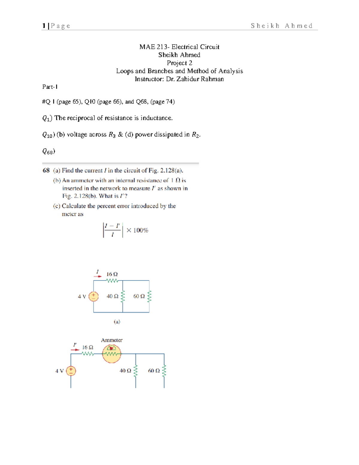 MAE 213 project 2 Sheikh - MAE 213- Electrical Circuit Sheikh Ahmed ...