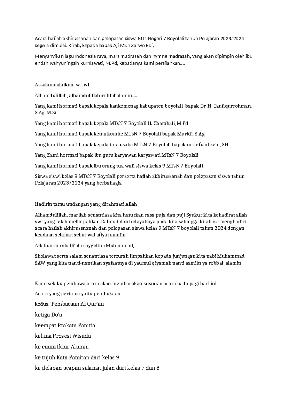 Acara haflah akhirussanah dan pelepasan siswa MTs Negeri 7 Boyolali tahun Pelajaran 2023 - Kirab ...