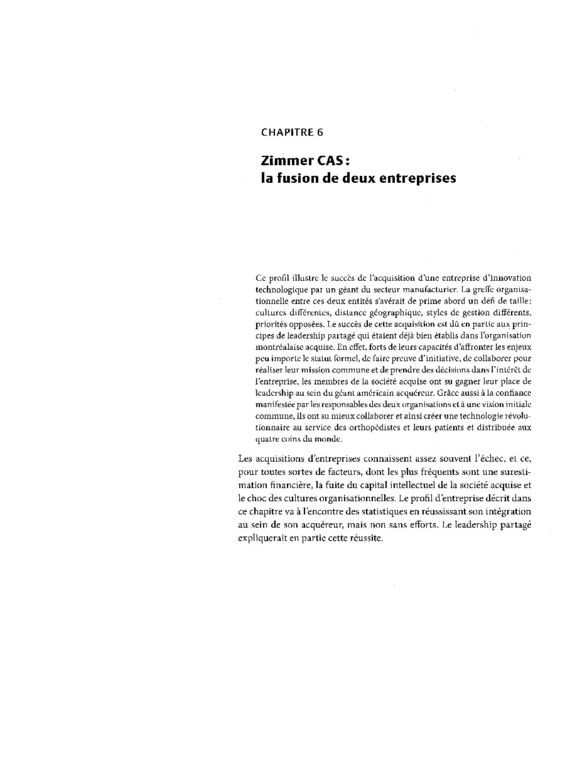 Texte obligatoire semaine 11 - CHAPITRE 6 Zimmer CAS la fusion de deux ...