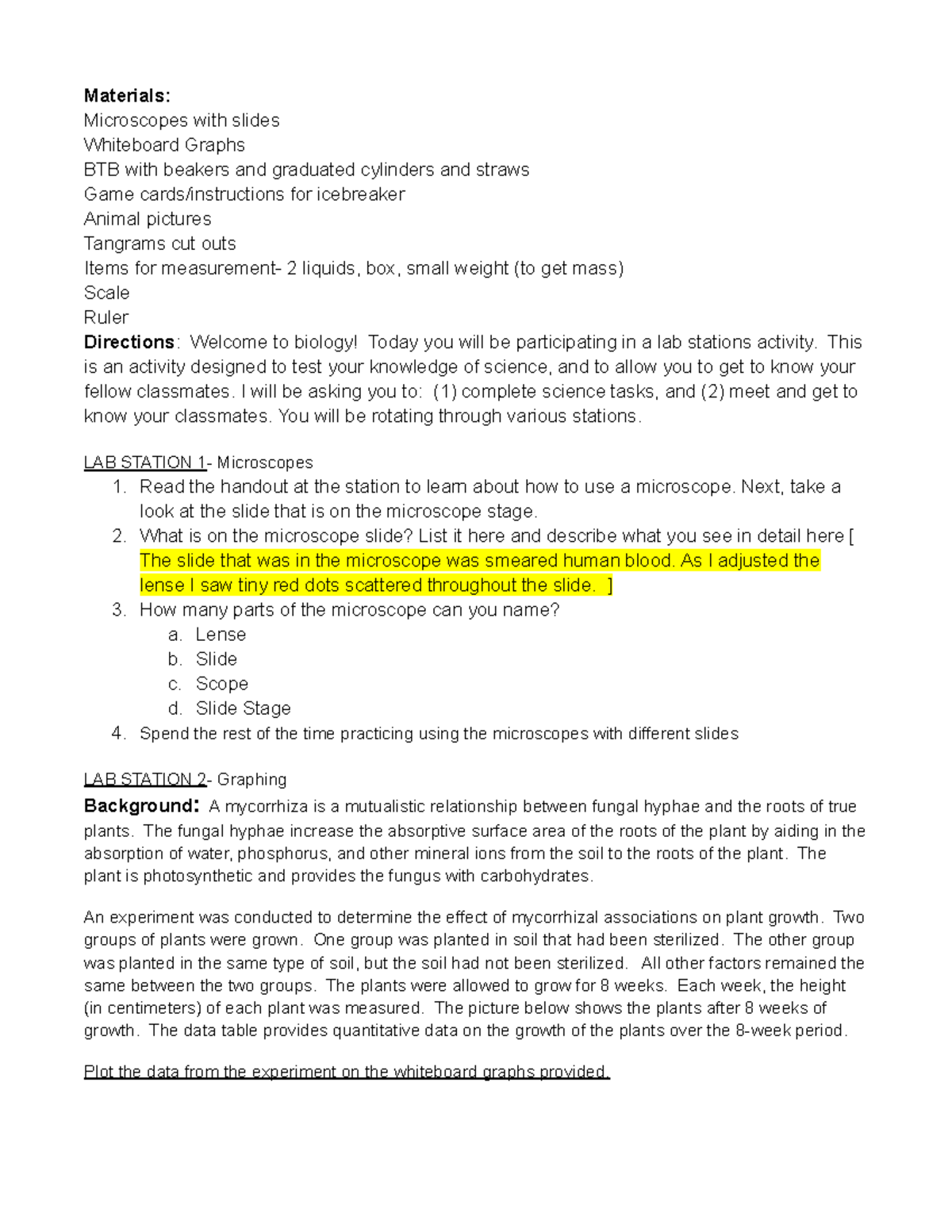 Copy of New Lab Stations Activity - Materials: Microscopes with slides ...