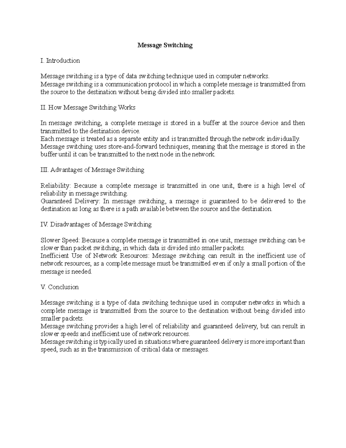 Message Switching - ganga - Message Switching I. Introduction Message ...