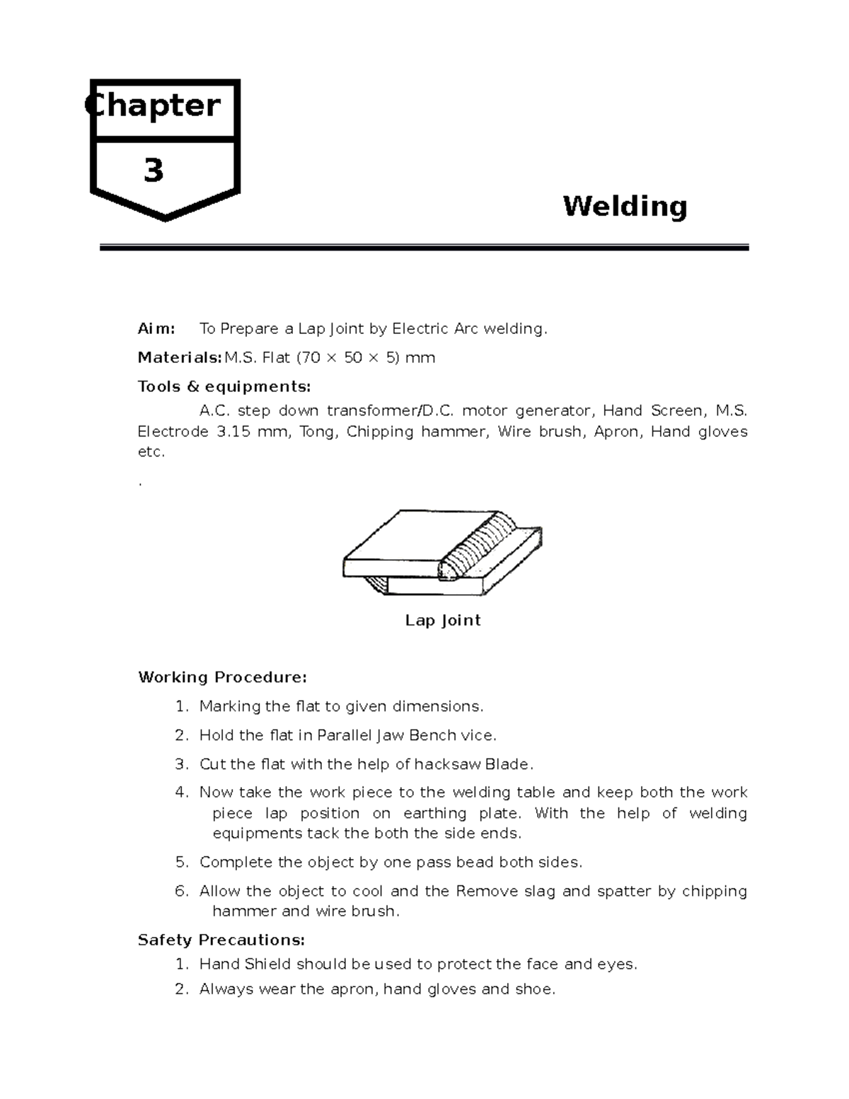 Vnd - Easy concepts - Chapter 3 Welding Aim: To Prepare a Lap Joint by ...