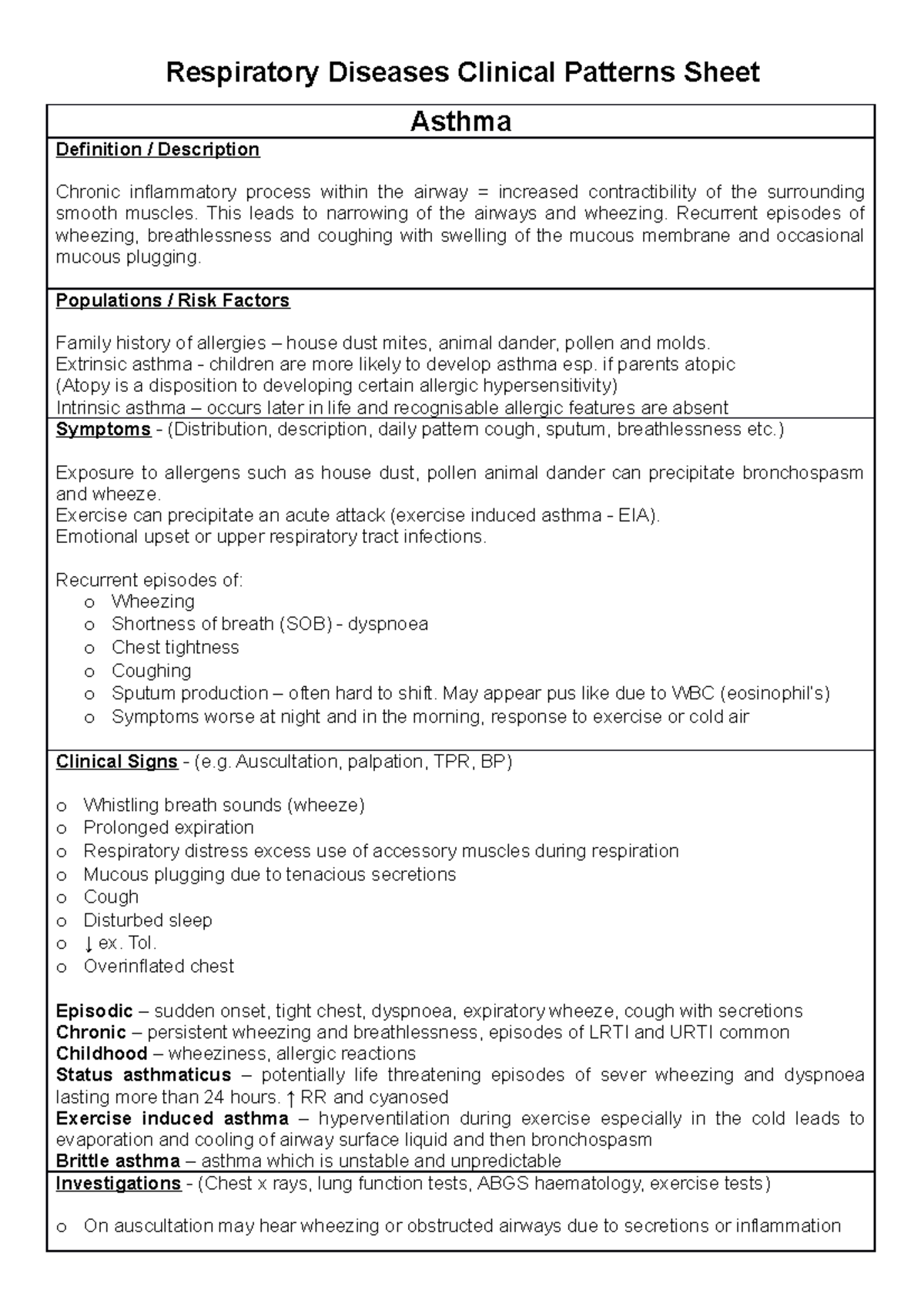 Asthma - clinical pattern sheets - Respiratory Diseases Clinical ...