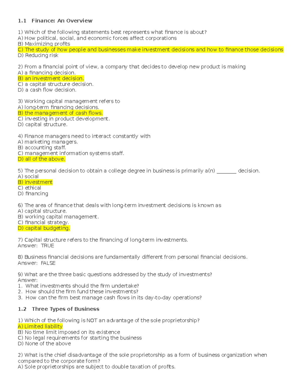 FIN 3403 Test Quiz Bank - 1 Finance: An Overview Which of the following ...