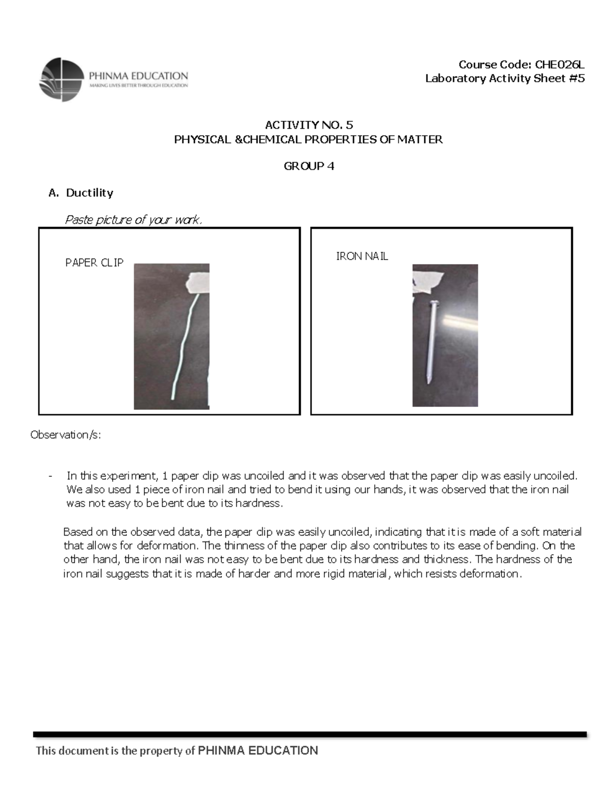 Laboratory Activity Sheet 5 Group 4 - Course Code: CHE026L Laboratory ...