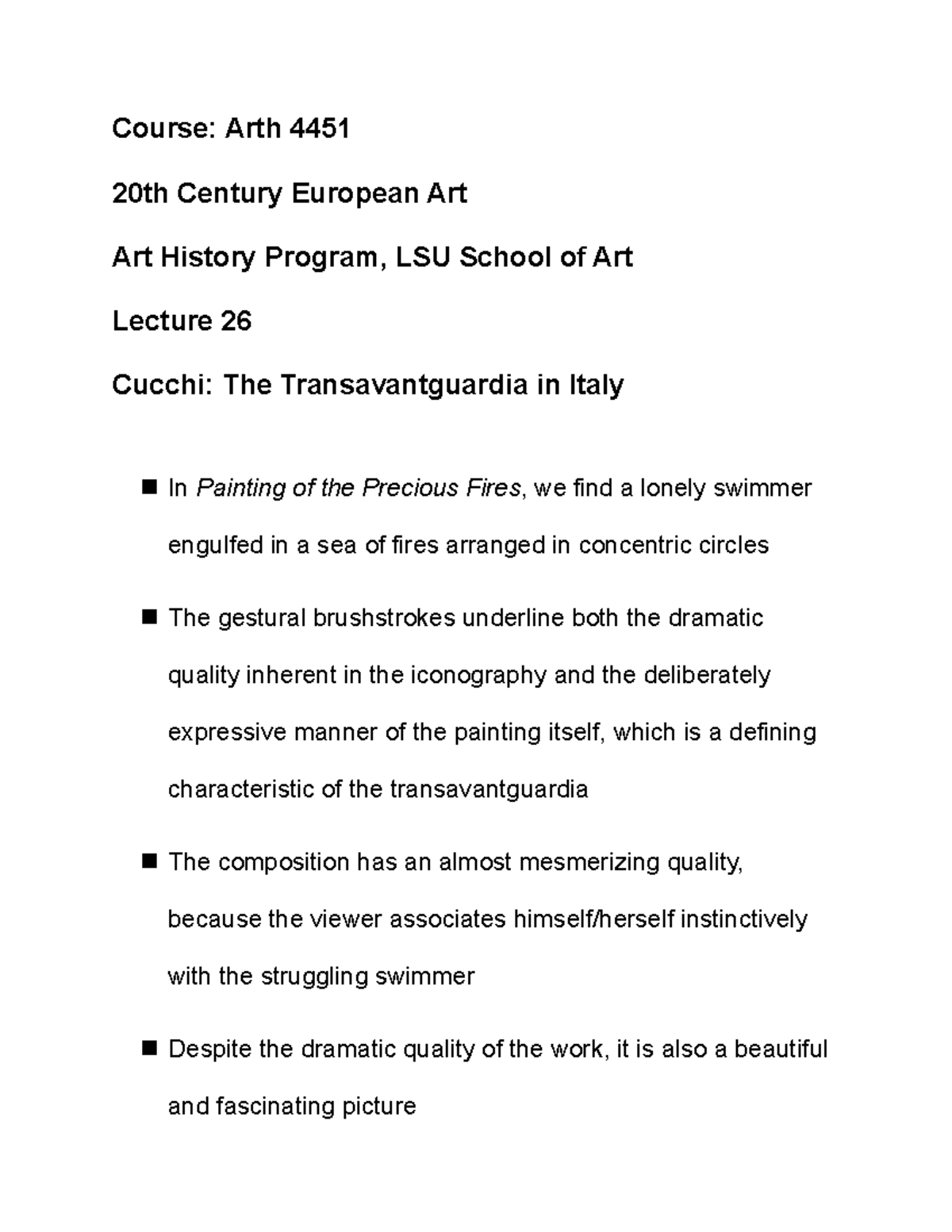 Cucchi - 20th Century Art History notes from ppt - Course: Arth 4451 ...