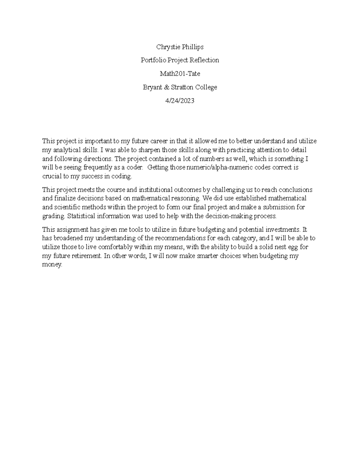 Math201-Portfolio Project Reflection-Chrystie Phillips - Chrystie ...