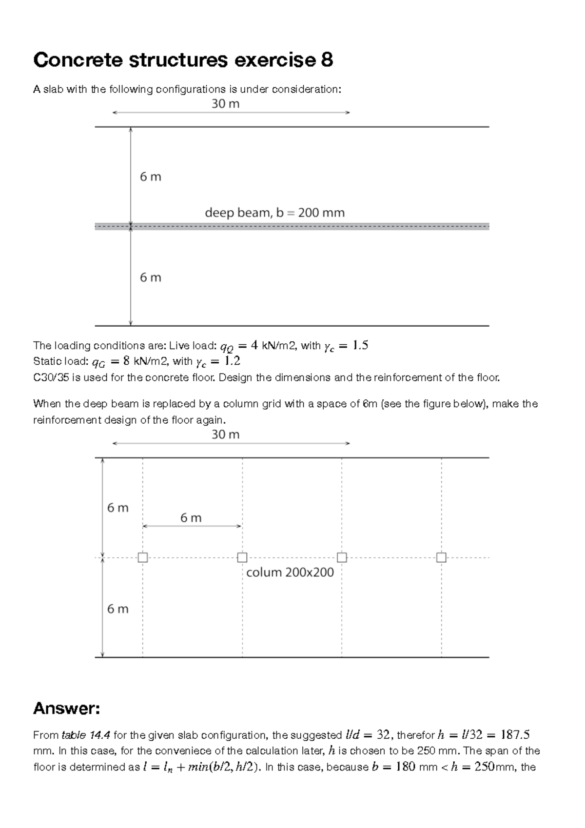 Concrete structures 2 slab calculation - Concrete structures exercise 8 ...