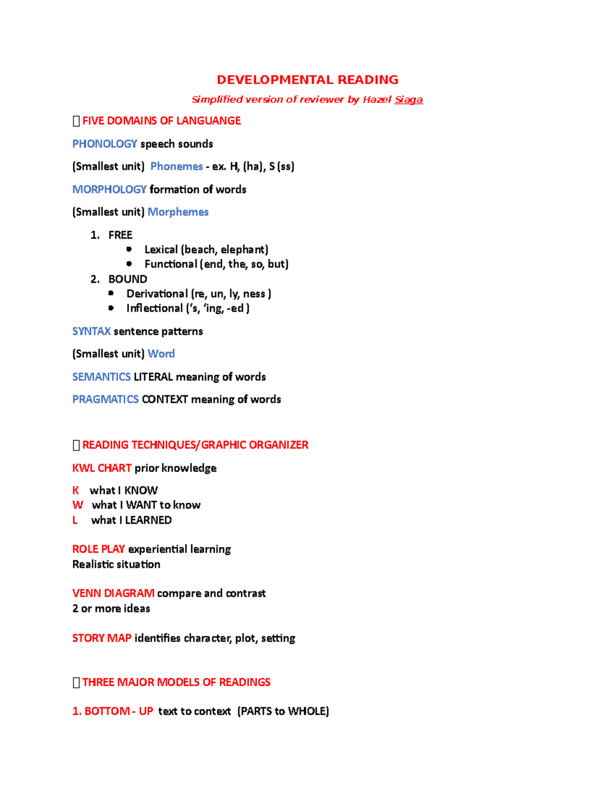 PE4.2 Developmental Reading - DEVELOPMENTAL READING Simplified version ...