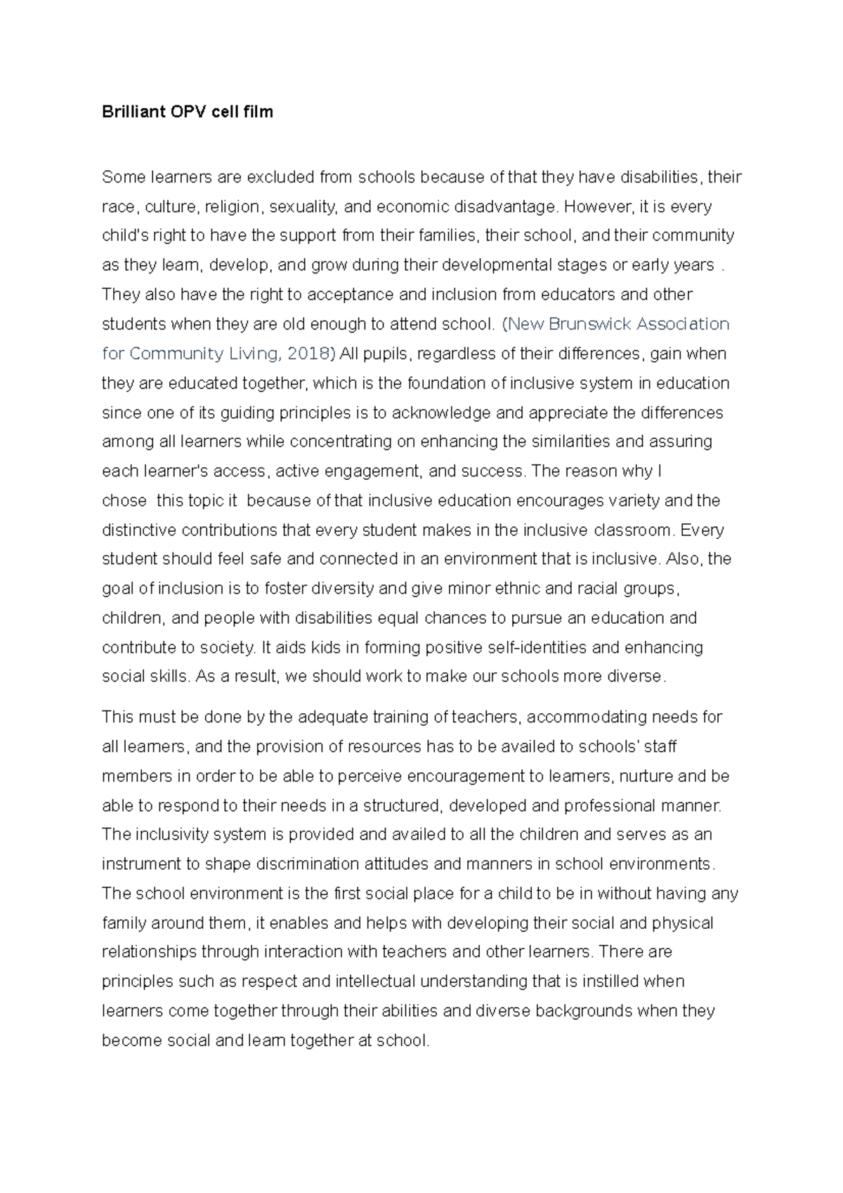 Opv section b point 1 - Essay - Brilliant OPV cell film Some learners ...