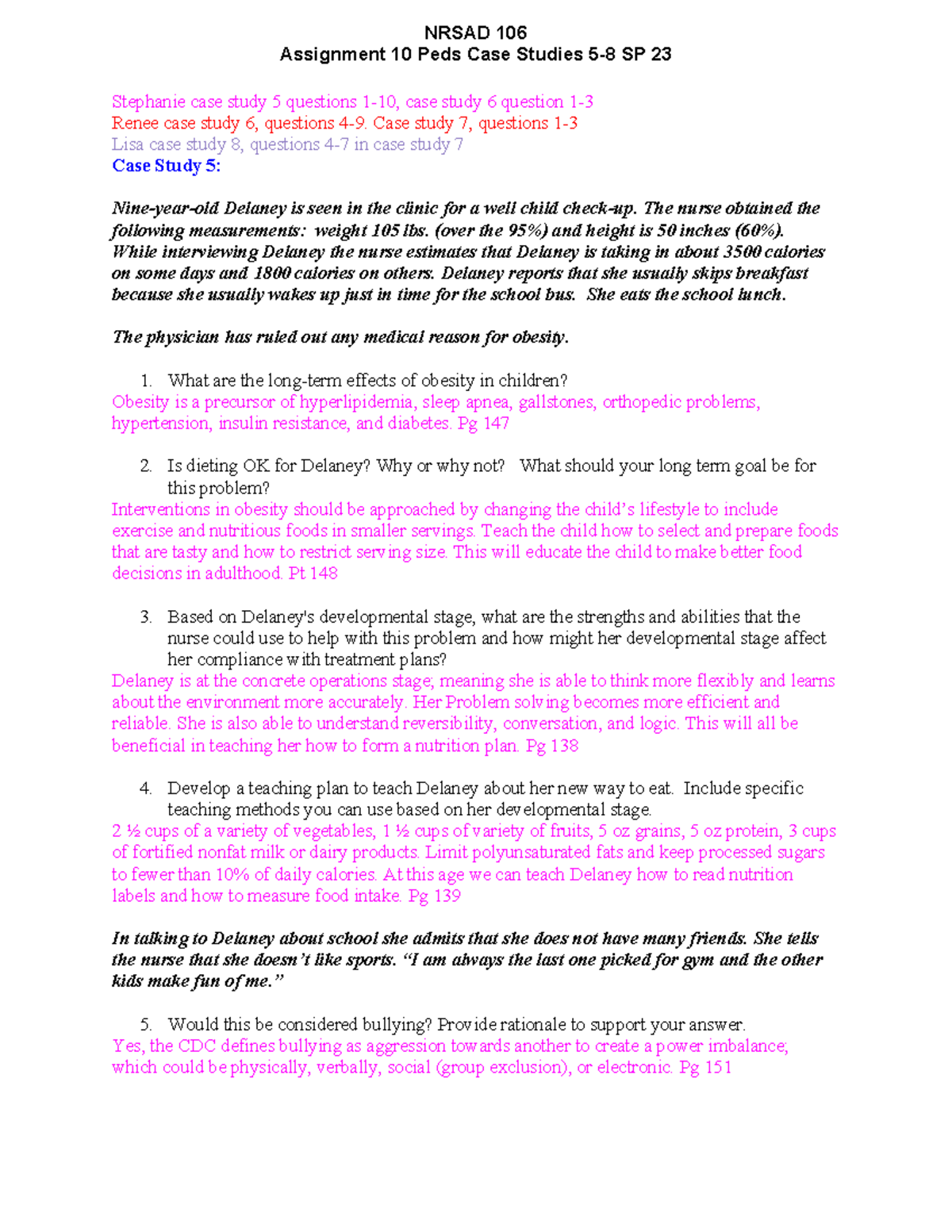 Final 5-8Group #1 Peds case studies 5-8 SP 24 - NRSAD 106 Assignment 10 ...