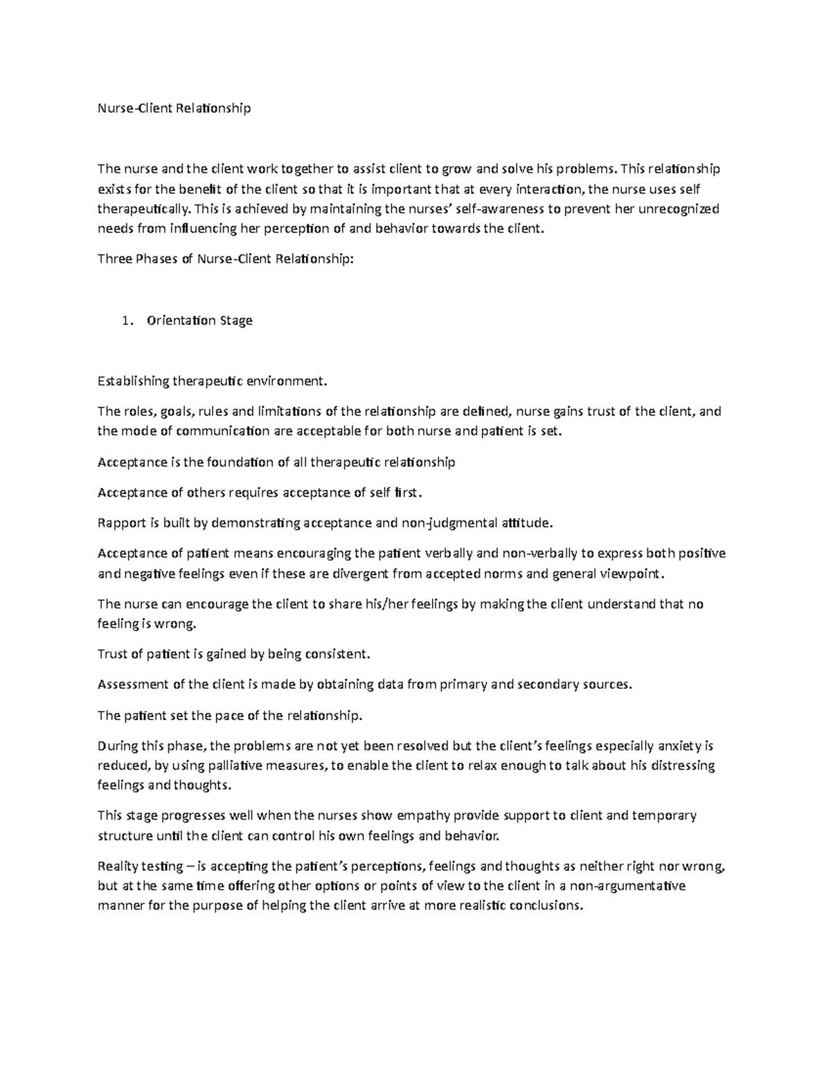 Nurse client relationship - Nurse-Client Relationship The nurse and the ...