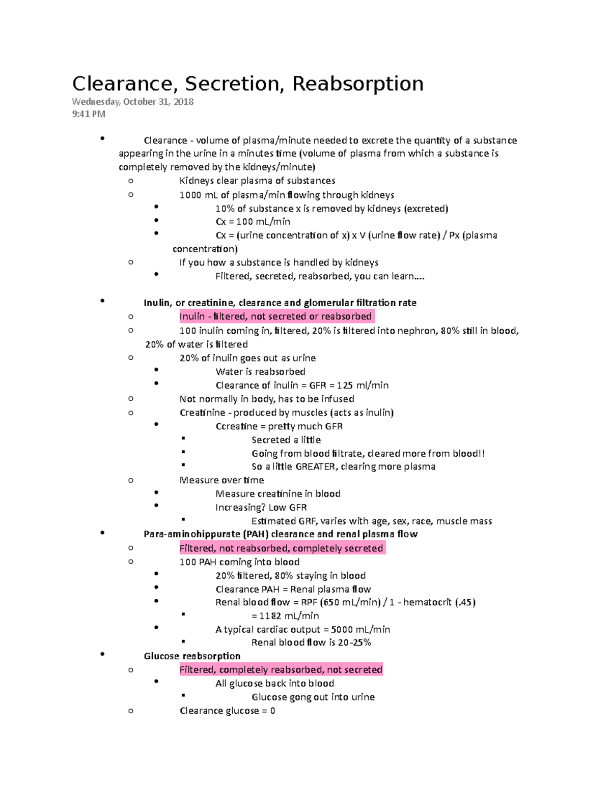 Clearance, Secretion, Reabsorption - Clearance, Secretion, Reabsorption ...