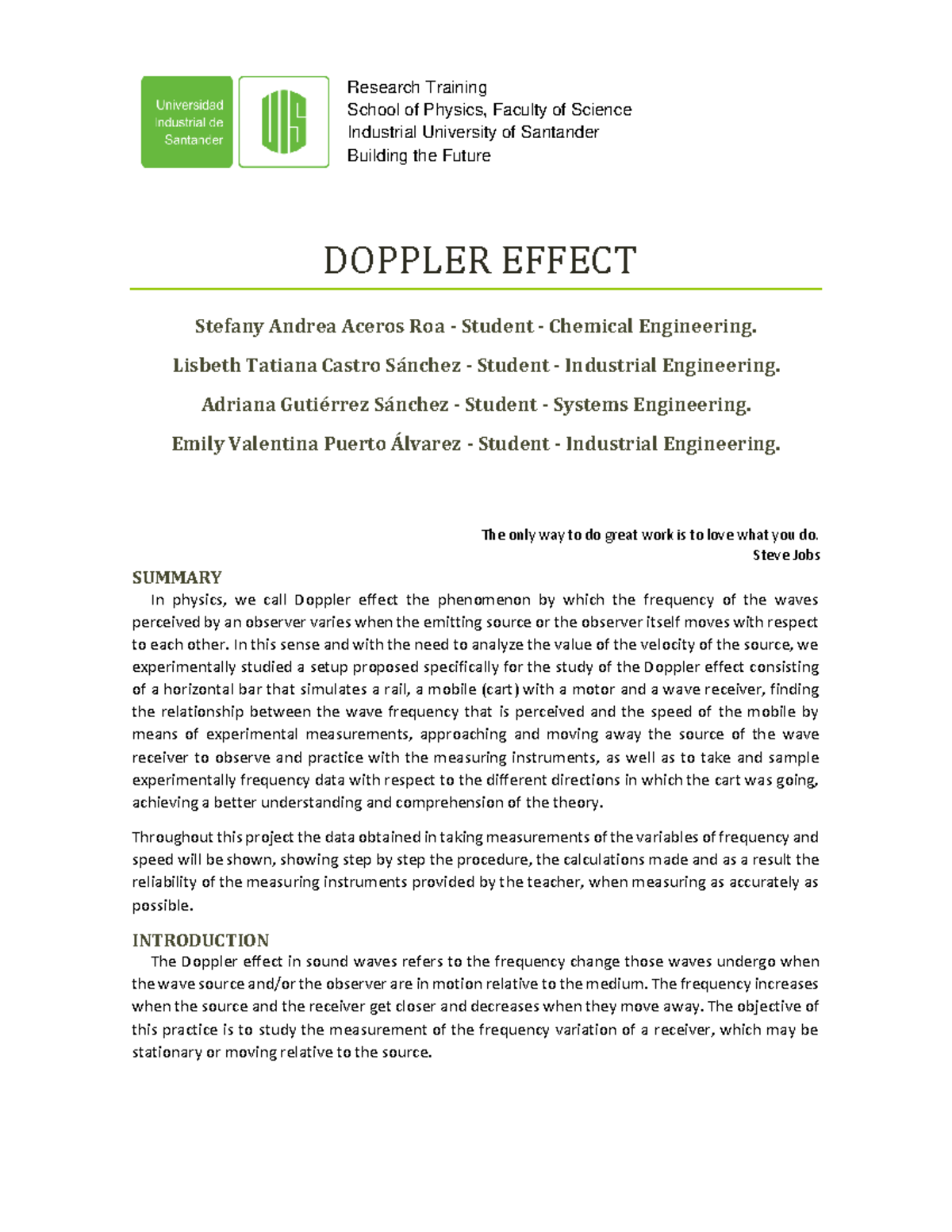 Doppler Effect - teworica aplicativa - School of Physics, Faculty of ...
