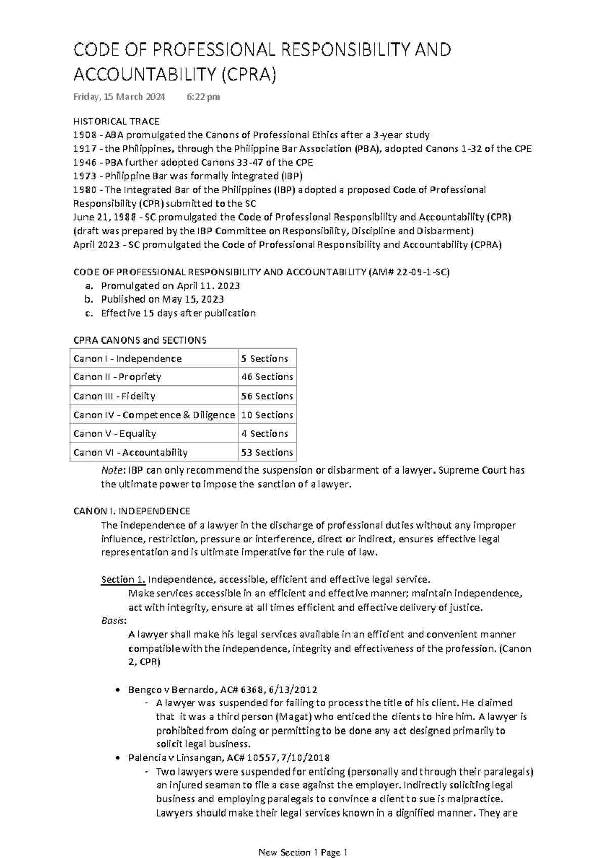 CODE OF Professional Responsibility AND Accountability CPRA ...