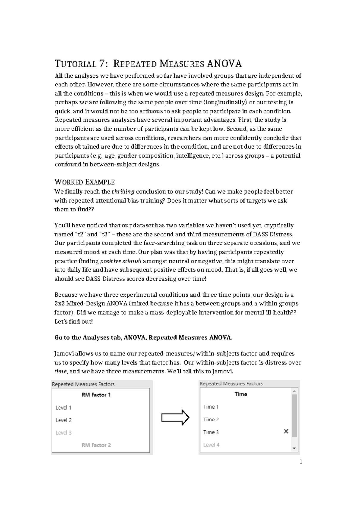 Tutorial 7 Instructions - T1 2024 - TUTORIAL 7: REPEATED MEASURES ANOVA All the analyses we have ...