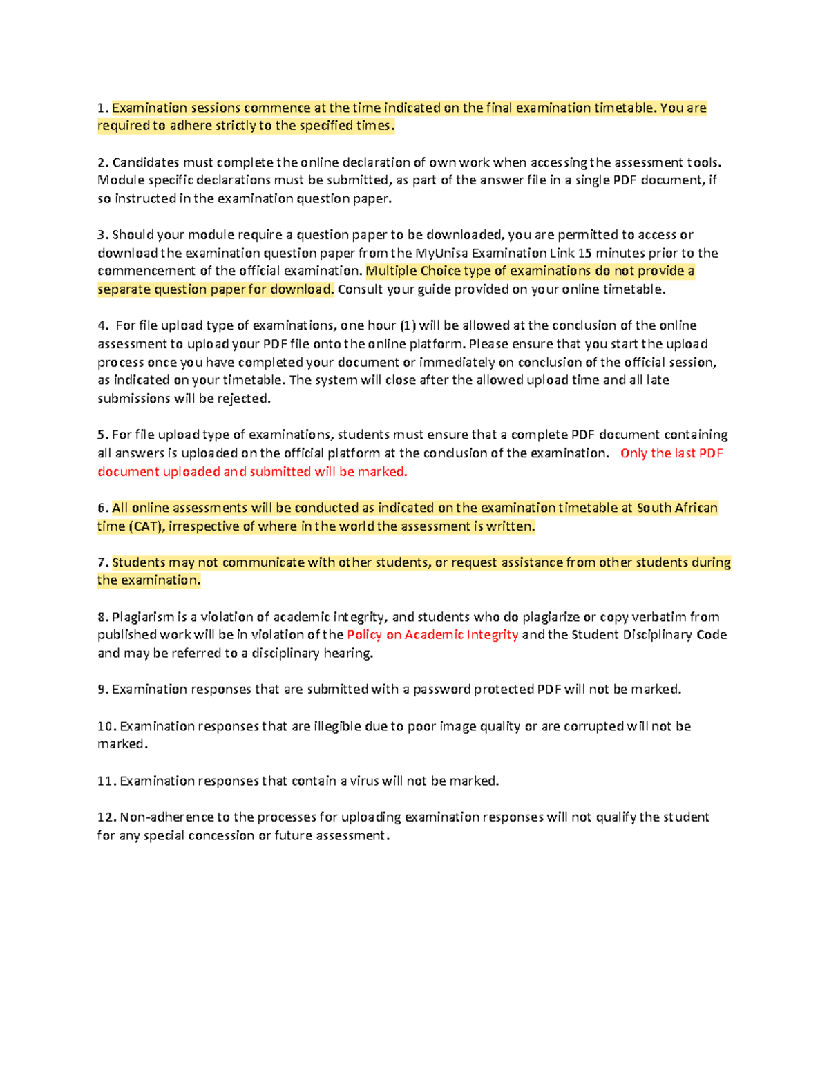 Examination instructions May.June 2024 exams - Examination sessions ...