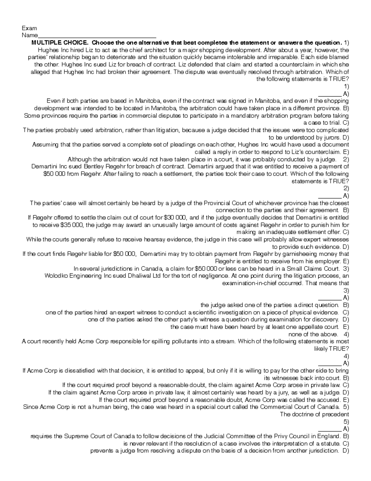 Sample/practice exam 2020, questions and answers - Exam Name