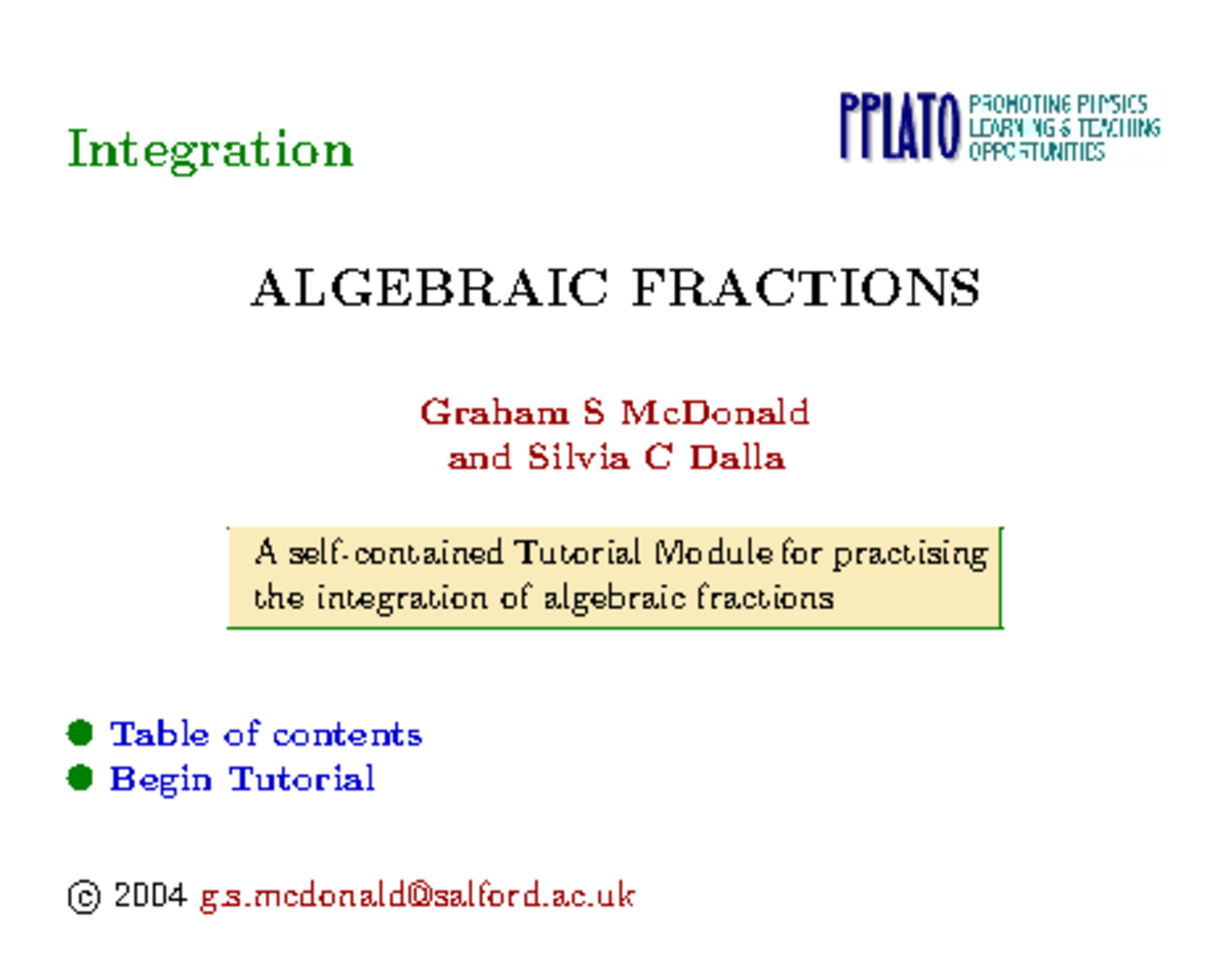 Integration Of Algebraic Fractions Integration Algebraic Fractions