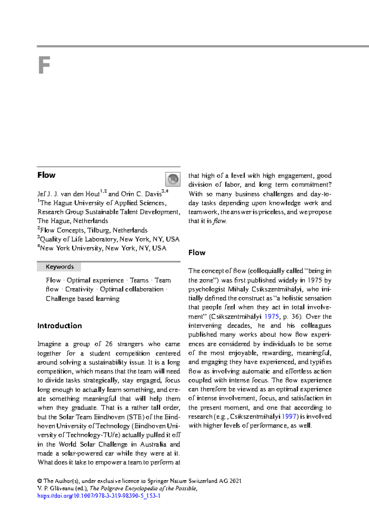 Hout-Davis 2021 Reference Work Entry Flow - F Flow Jef J. J. van den Hout 1,2 and Orin C. Davis ...