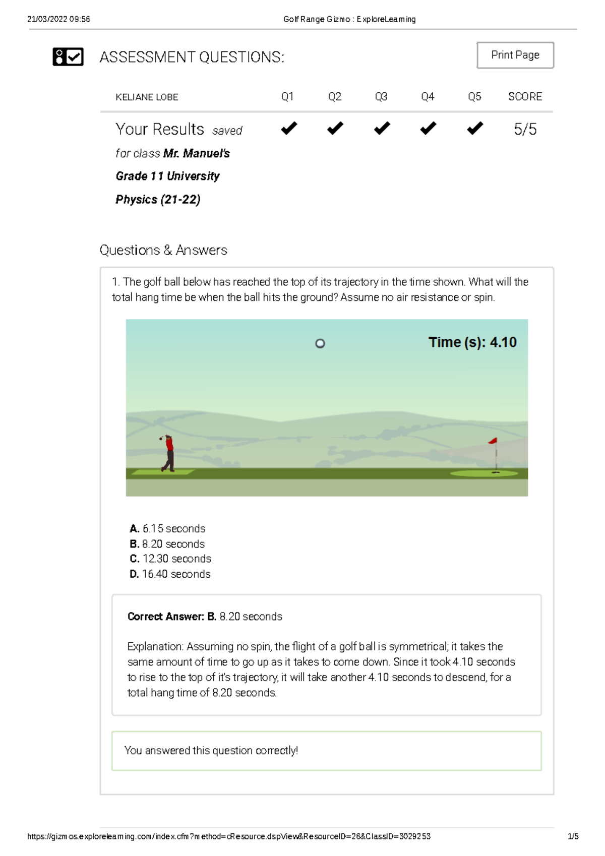 Golf Range Gizmo Explore Learning - ASSESSMENT QUESTIONS: Print Page ...