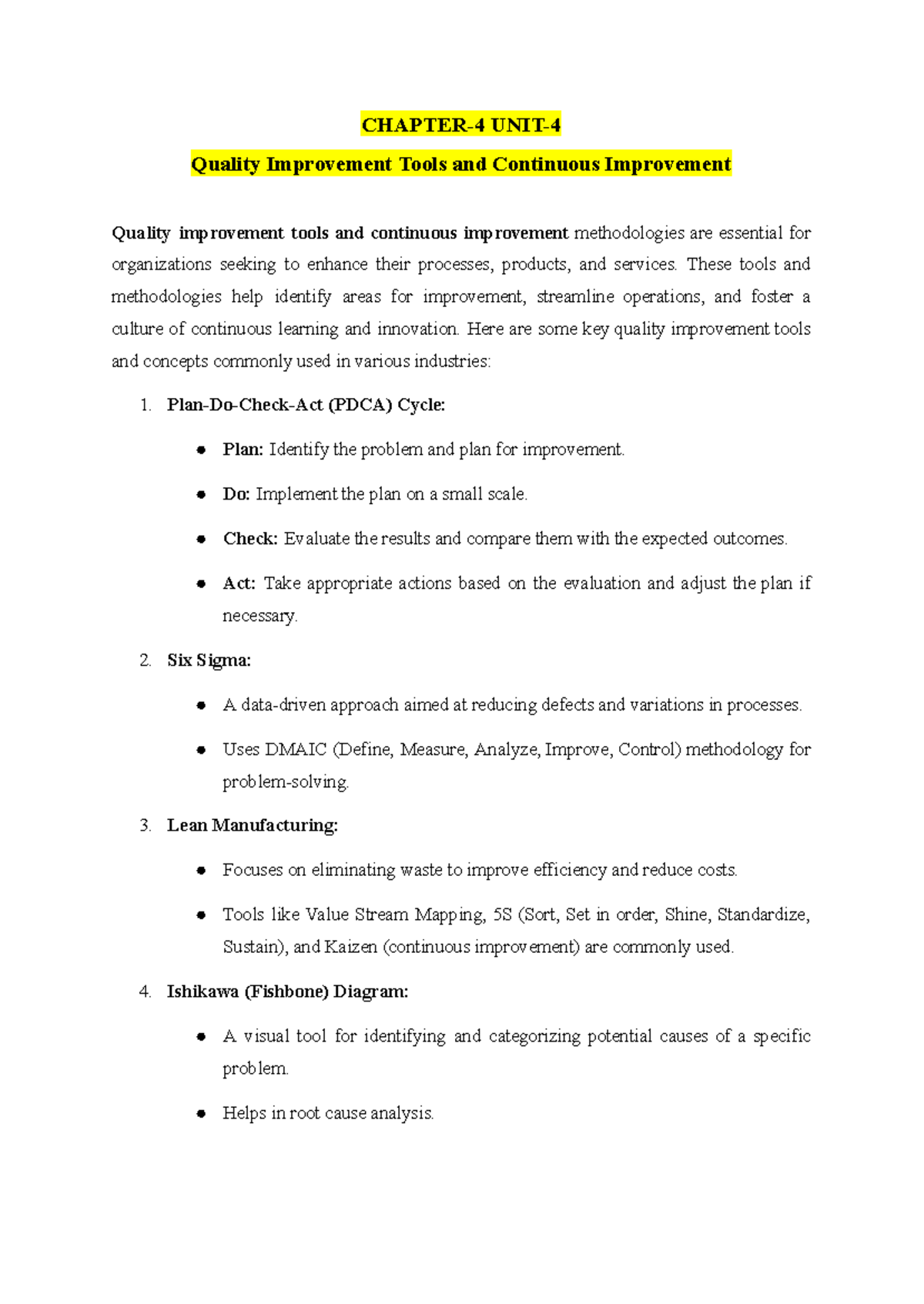 Unit-4-Quality Improvement tools - CHAPTER-4 UNIT- Quality Improvement ...