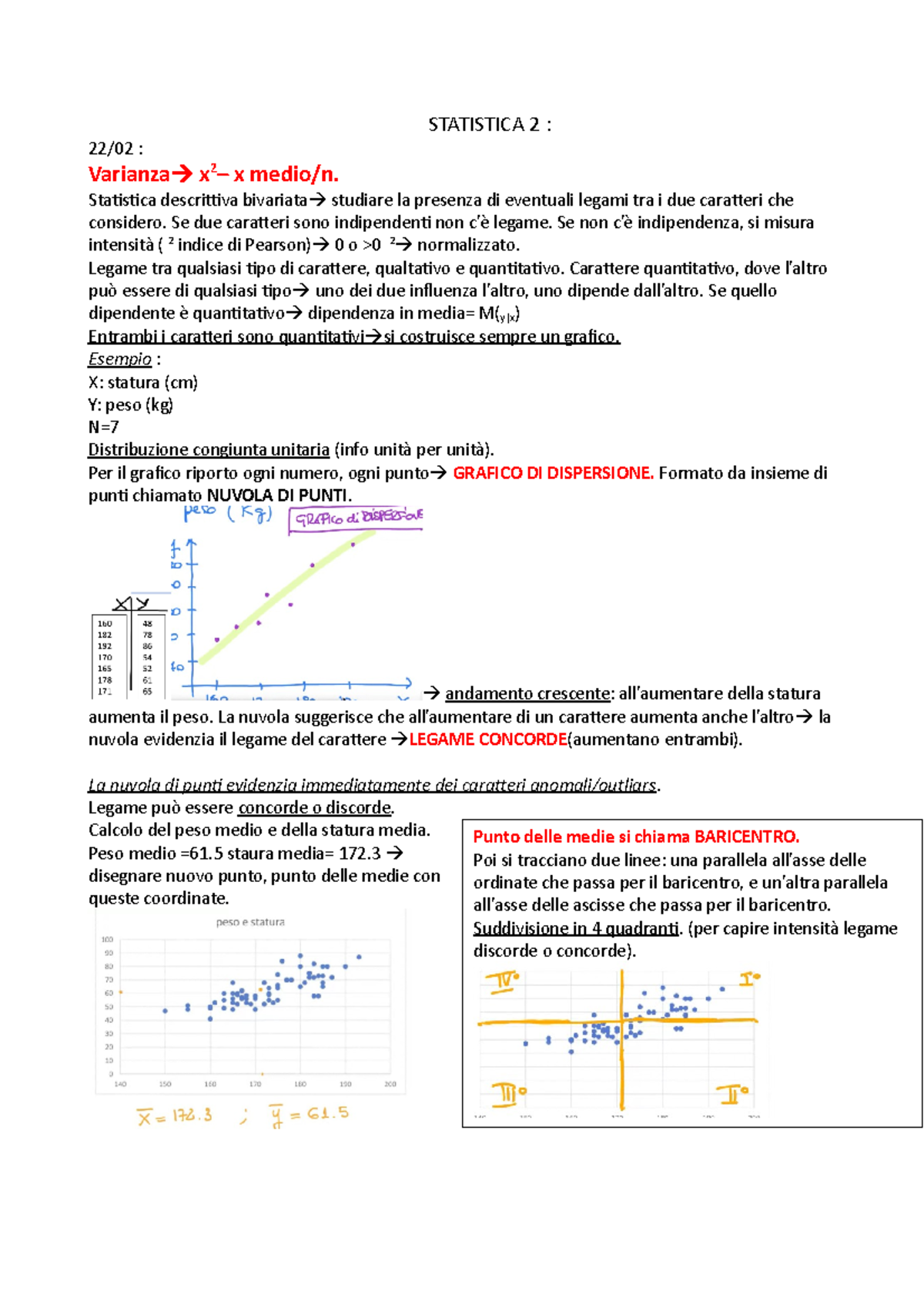 Statistica 2 - STATISTICA 2 : 22/02 : Varianza x 2 - x medio/n. Statistica descrittiva bivariata ...