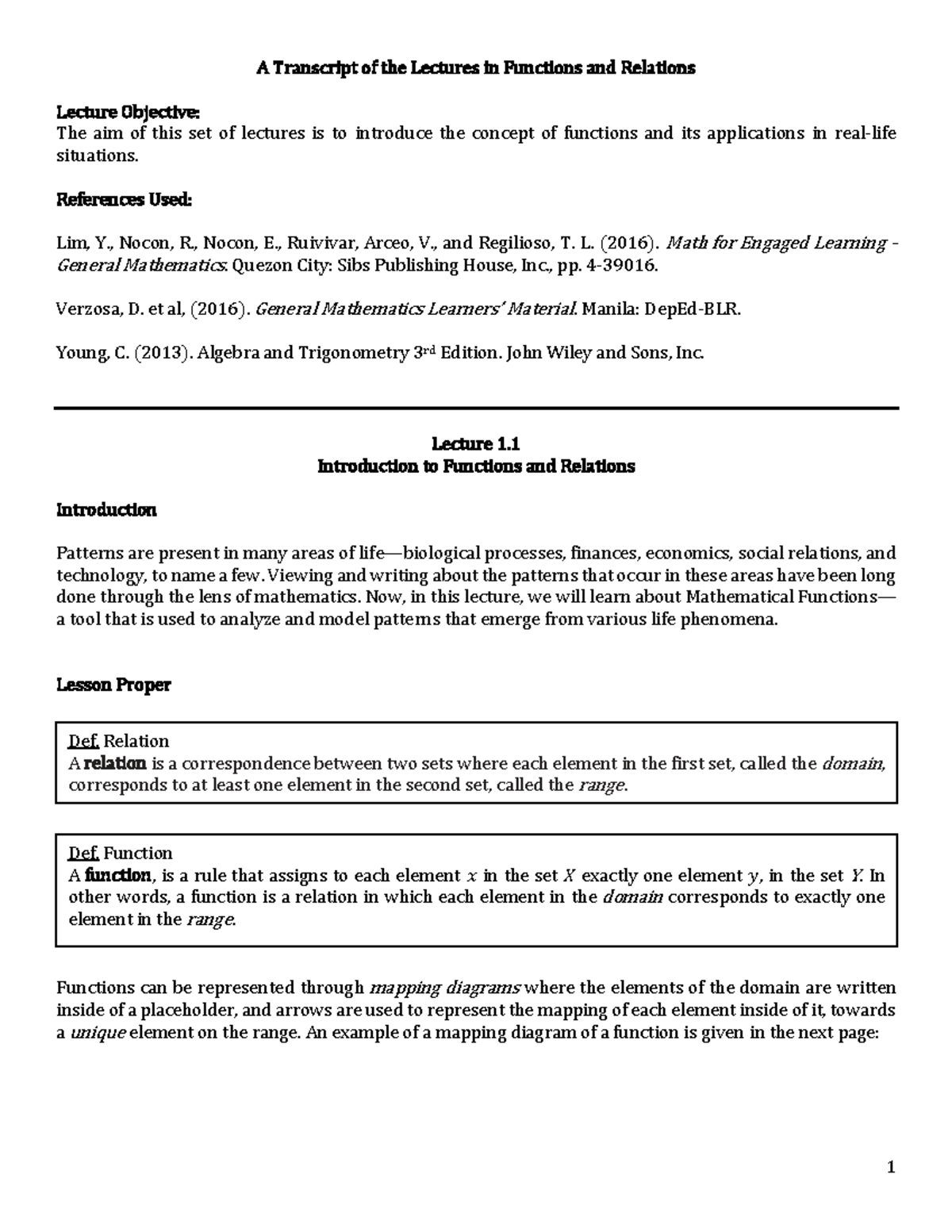 Lecture Transcript 1 Introduction To Functions And Piecewise Functions A Transcript Of The 4730