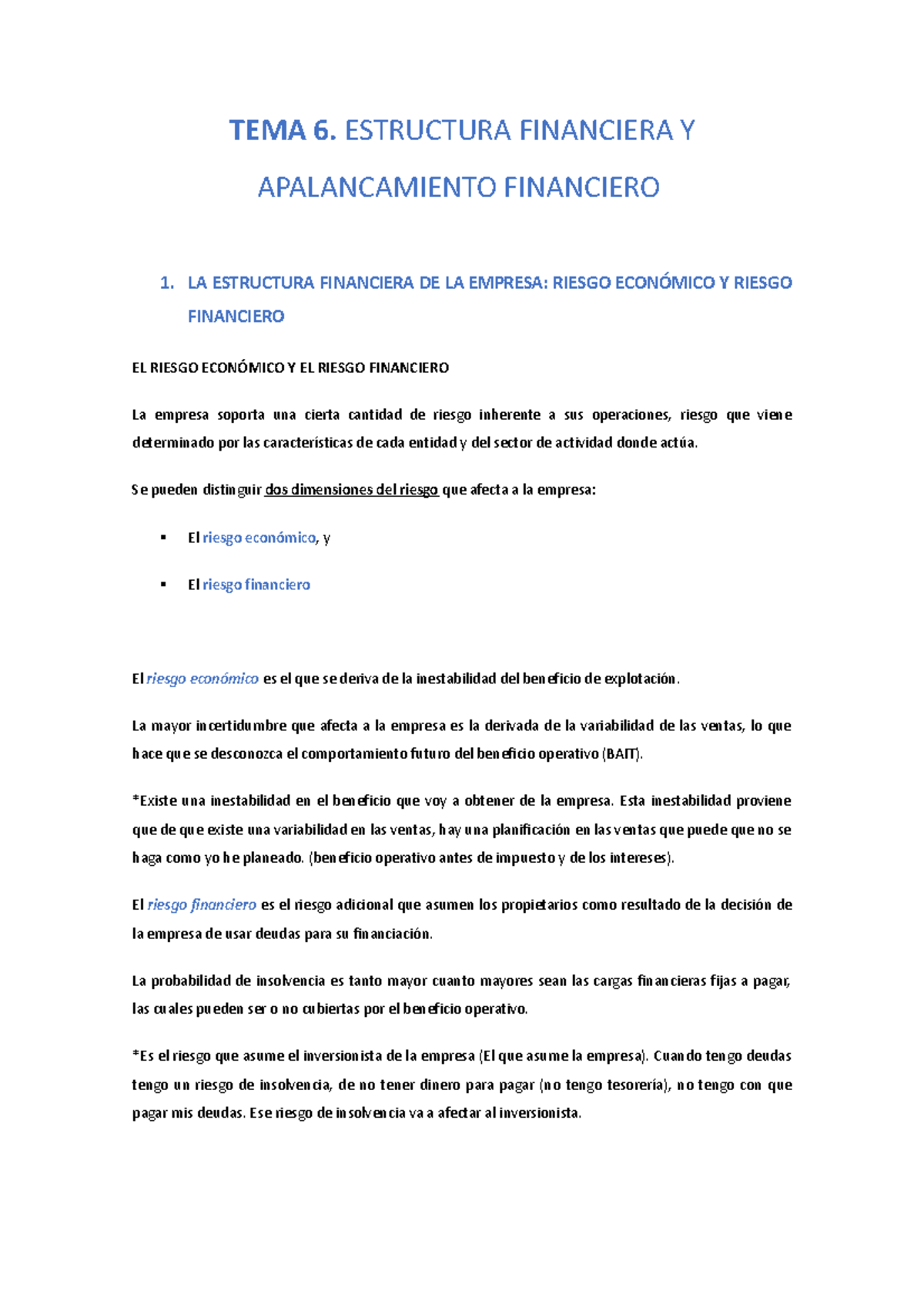 TEMA 6. Estructura a Y Apalancamiento Financiero - TEMA 6. ESTRUCTURA FINANCIERA Y ...