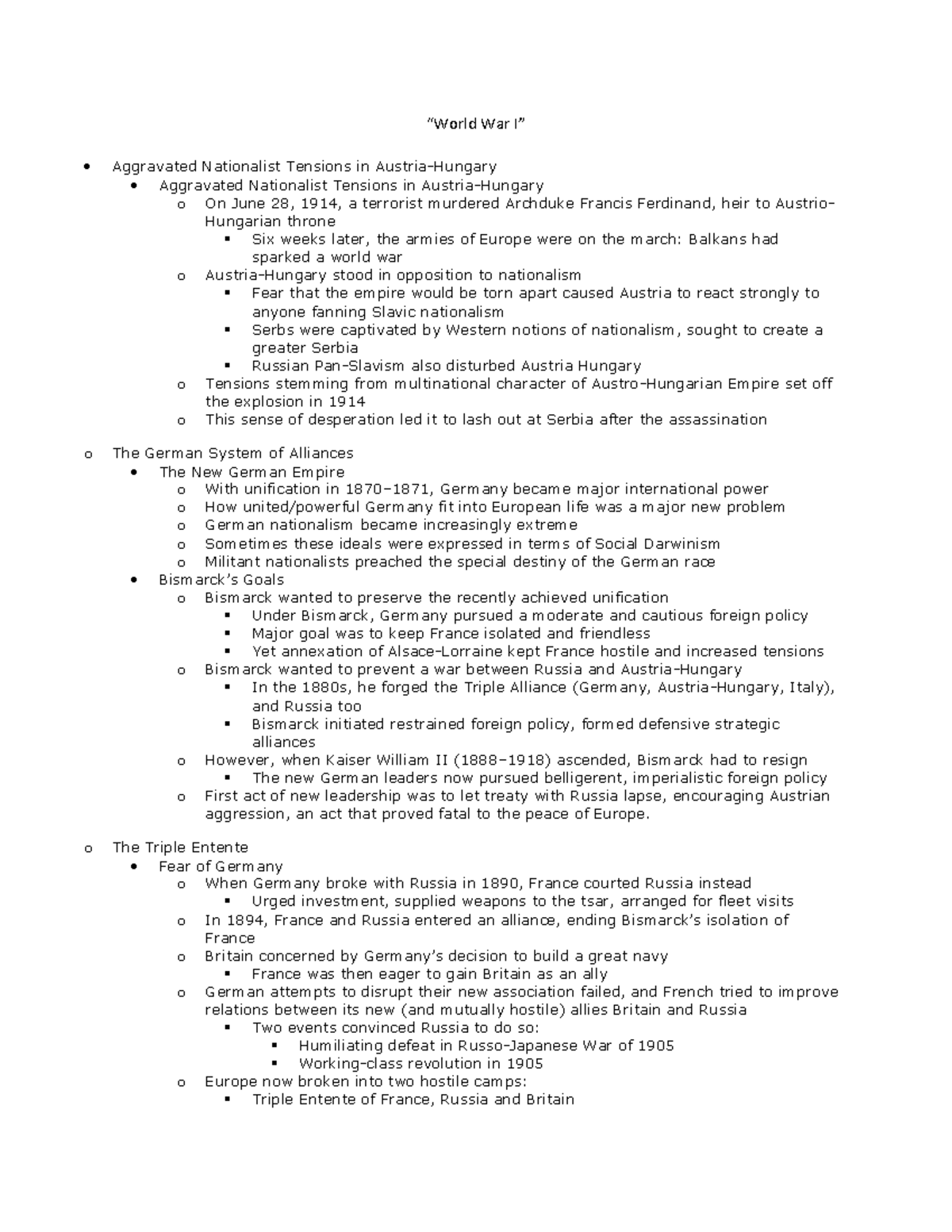 3h2T8Y- Notes-World War I - “World War I” • Aggravated Nationalist ...