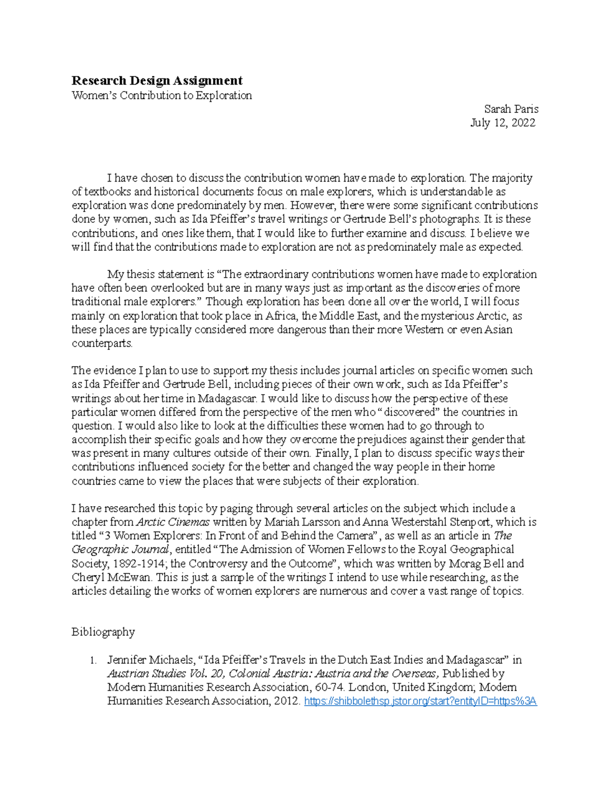 Research Design Assignment - Research Design Assignment Women’s ...