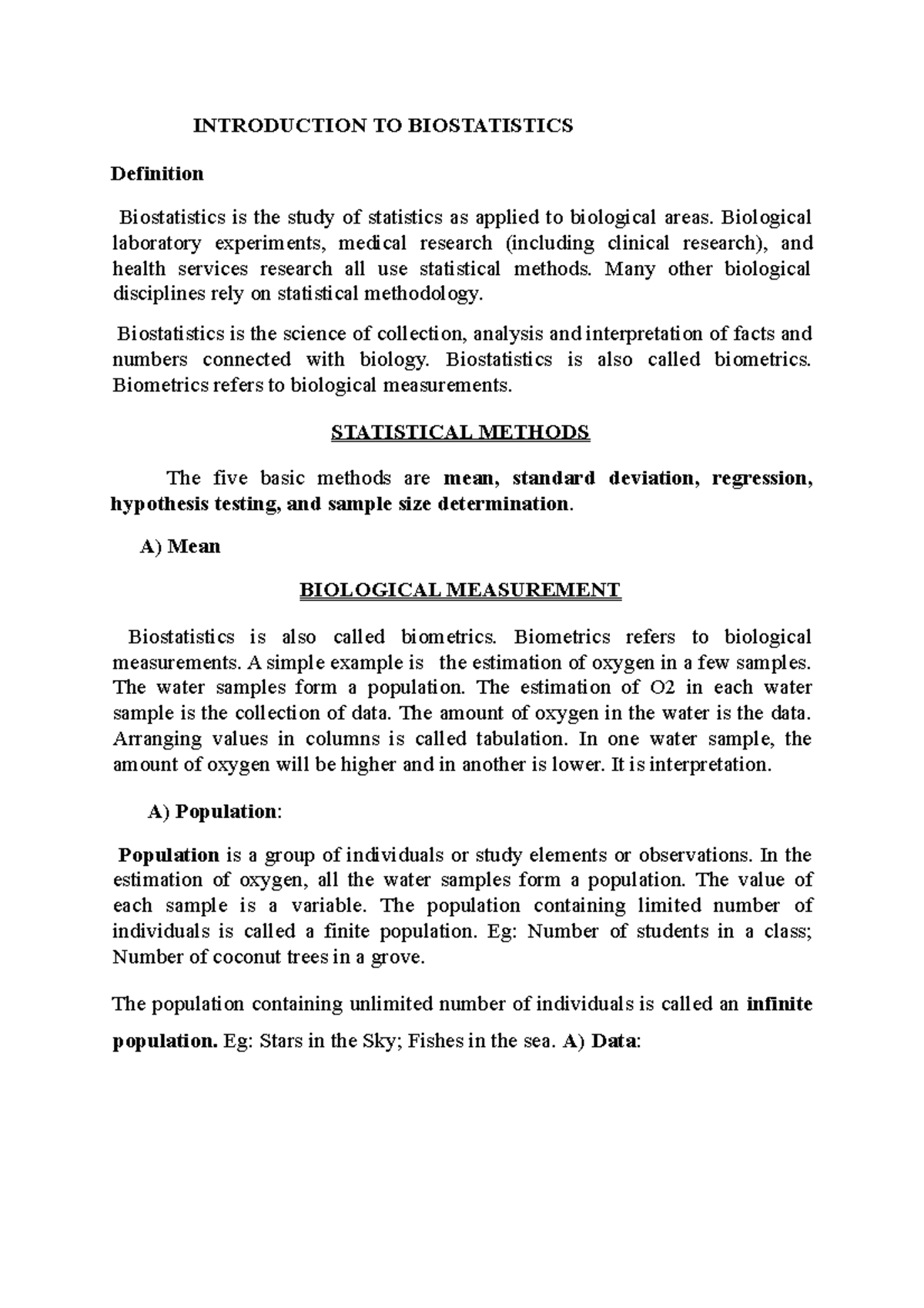 Introduction TO Biostatistics - INTRODUCTION TO BIOSTATISTICS ...