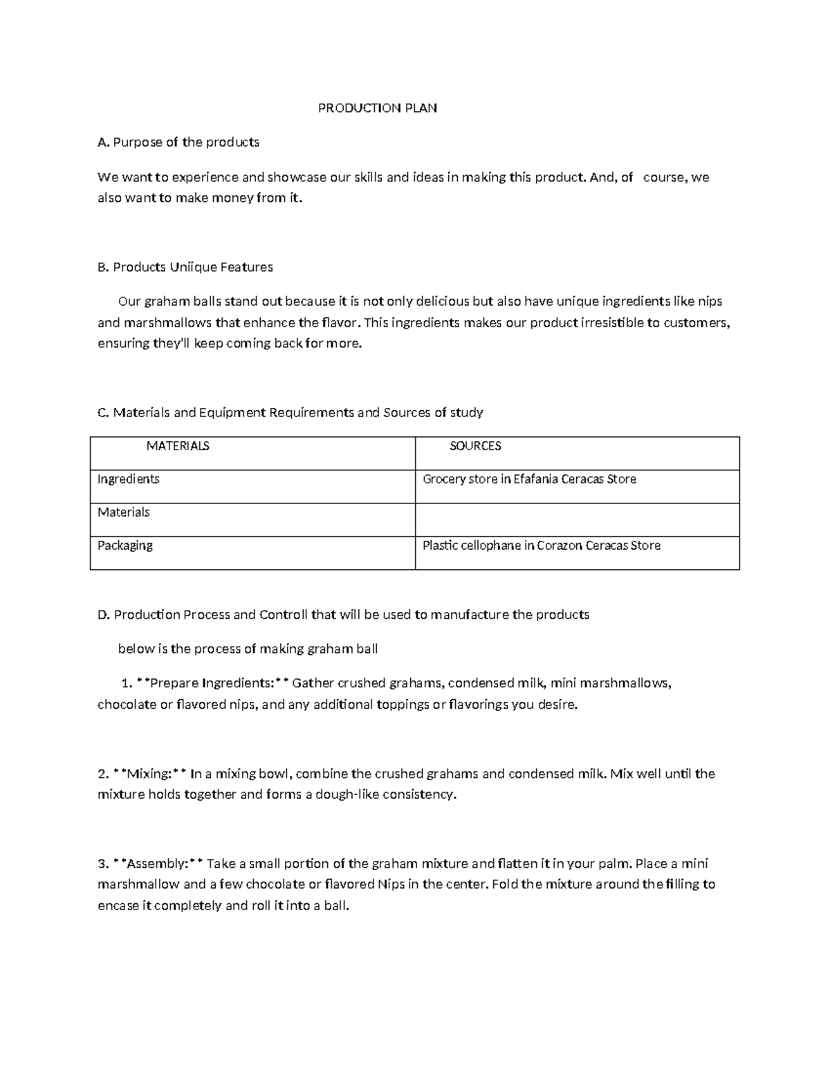 Production PLAN WPS Office - PRODUCTION PLAN A. Purpose of the products ...