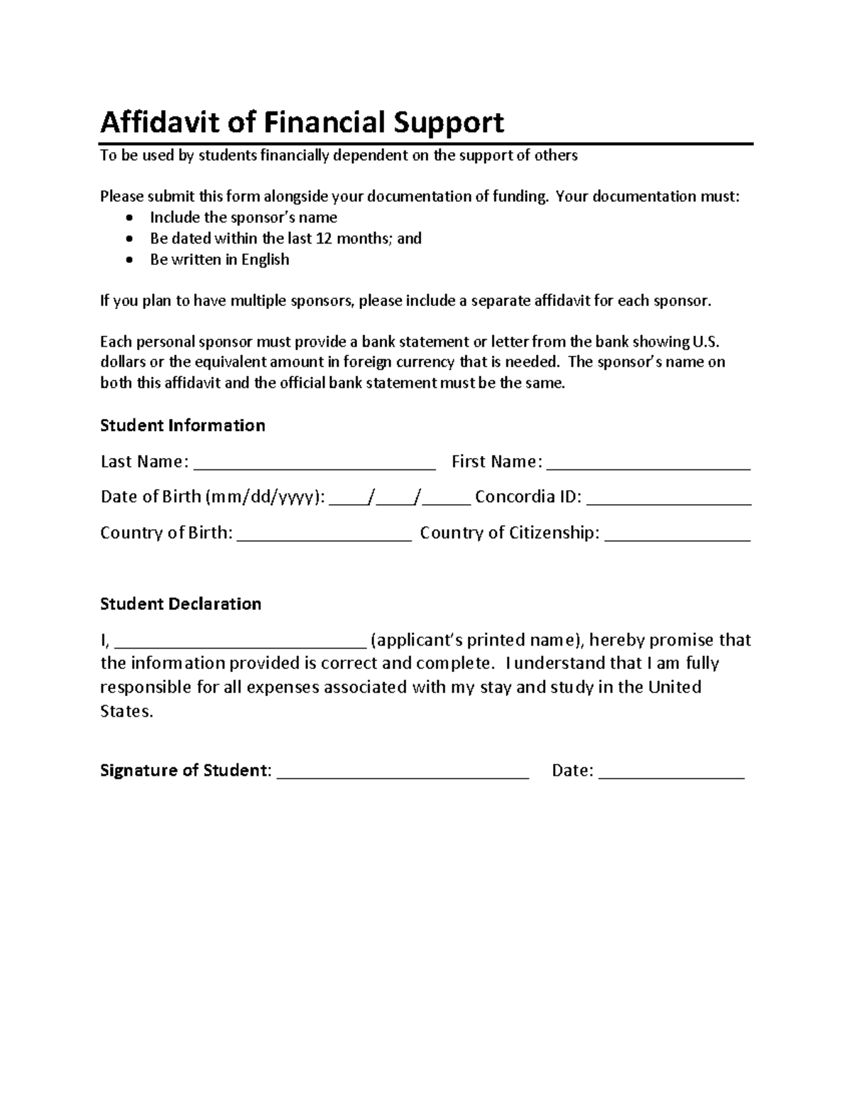 En Affidavit of Support Mar2019 - Affidavit of Financial Support To be ...