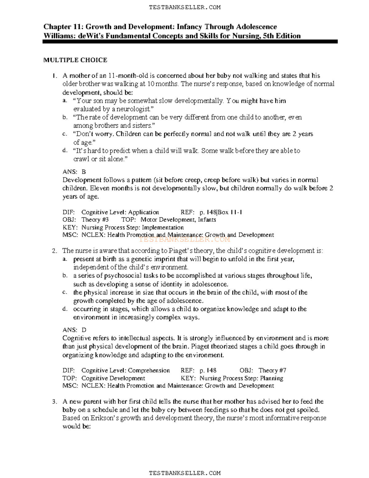 Chapter 11 Questions - TESTBANKSELLER Chapter 11: Growth and ...
