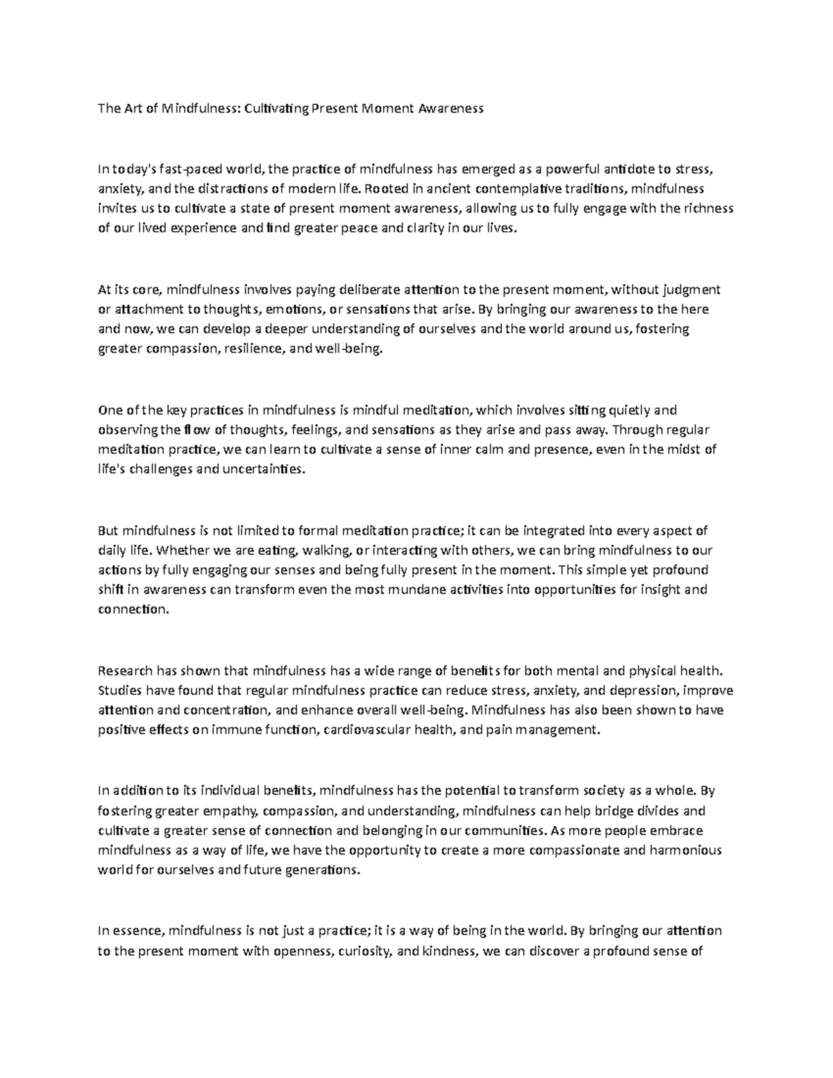 Art Mindfulness - notes - The Art of Mindfulness: Cultivating Present ...