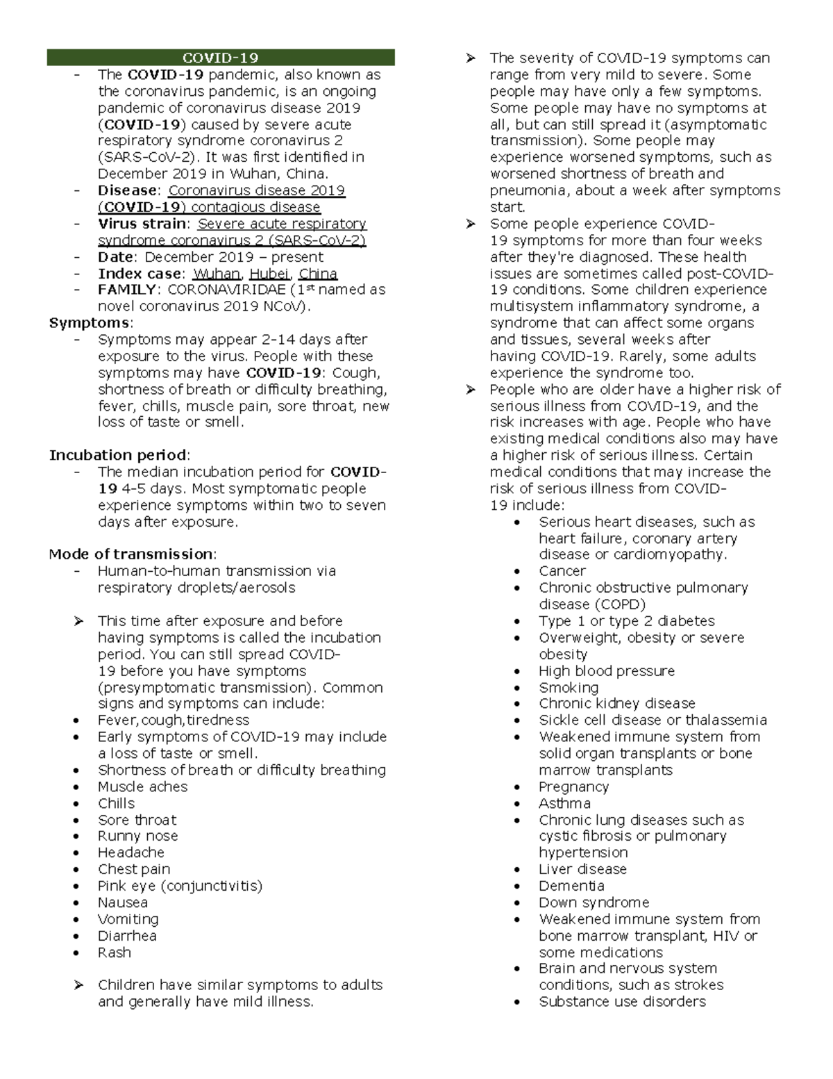 Covid 19 - LECTURE - COVID- The COVID- 19 pandemic, also known as the ...